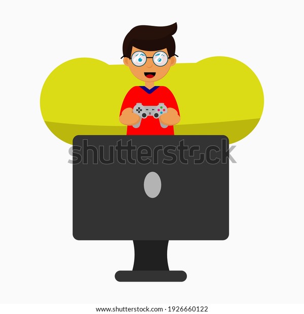 People Play Game Computer Cartoon Vector Stock Vector (Royalty Free ...