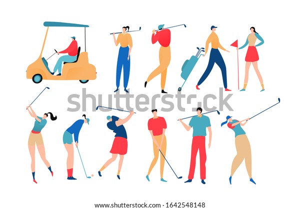 People Playing Golf Set Isolated Cartoon Stock Vector (Royalty Free ...