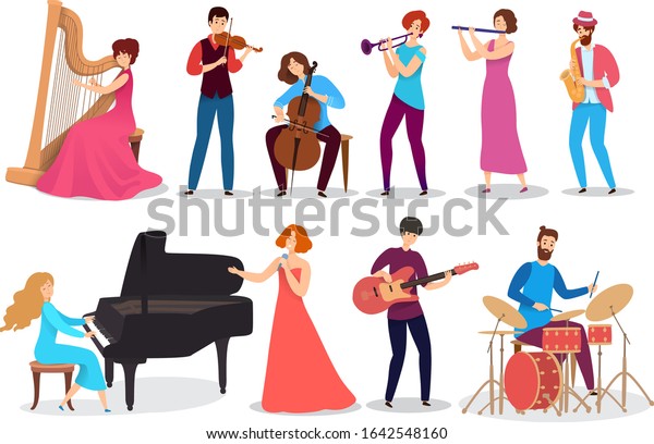 People Playing Musical Instruments Set Isolated: vector de stock (libre ...