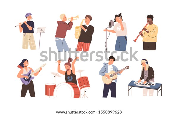 People Playing Musical Instruments Vector Illustrations Stock Vector ...