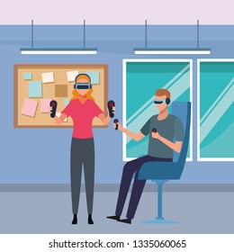People Playing Virtual Reality Technology Stock Vector (Royalty Free ...