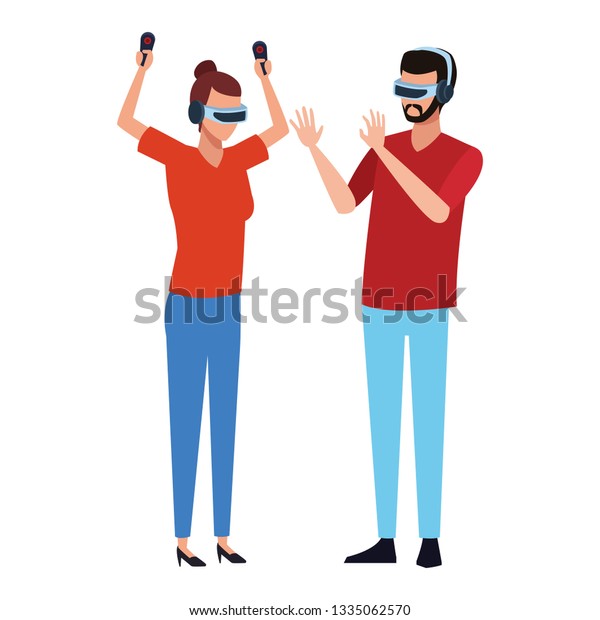 People Playing Virtual Reality Technology Stock Vector (Royalty Free ...