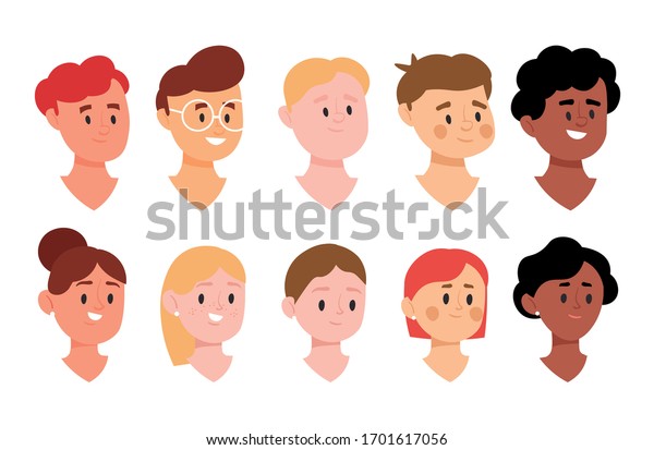 People Portrait Cartoon Set Vector Illustration Stock Vector (Royalty ...