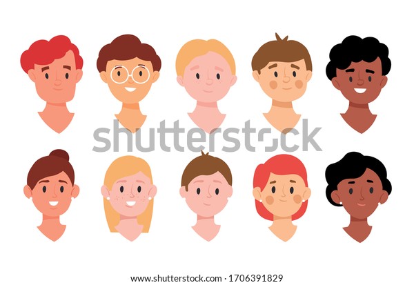 People Portrait Cartoon Set Vector Illustration Stock Vector (Royalty ...