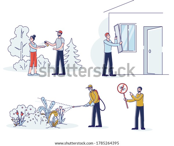 People Protecting Themselves Insects Using Repellent 库存矢量图（免版税）1785264395