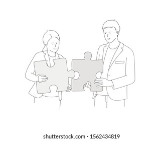 People Puzzles Line Drawing Vector Illustration Stock Vector (Royalty ...