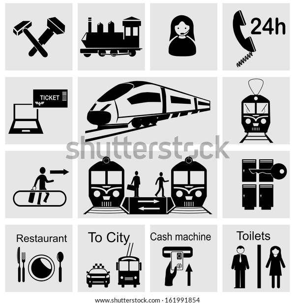 People Railway Station Set Vector Icons Stock Vector (Royalty Free ...