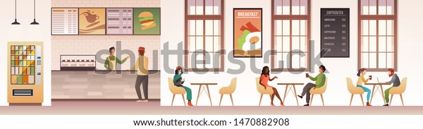 People Restaurant Guys Snacking Meal Food 库存矢量图（免版税）1470882908 ...