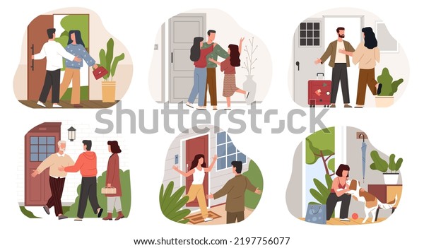 People Return Home Happy Men Women Stock Vector (Royalty Free ...