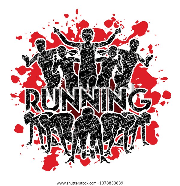 People Running Marathon Runner Text Running Stock Vector (Royalty Free ...