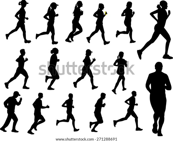 People Running Silhouettes Stock Vector (Royalty Free) 271288691 ...