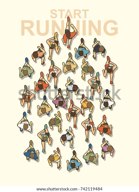 People Running Top View Text Graphic Stock Vector (Royalty Free) 742119484