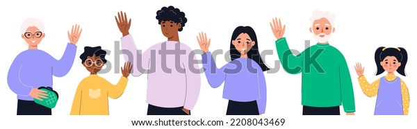 People Saying Hello Waving Hand Concept Stock Vector (Royalty Free ...