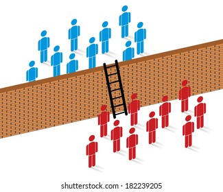 Wall Separating People Red Blue Group : image vectorielle de stock ...