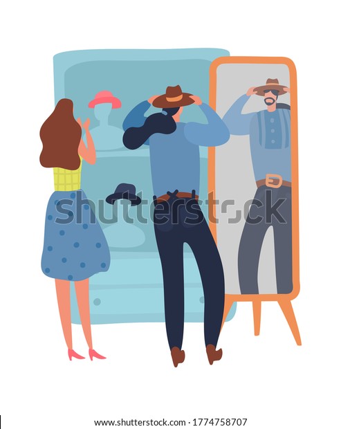 People Shopping Second Hand Man Tries Stock Vector (Royalty Free ...