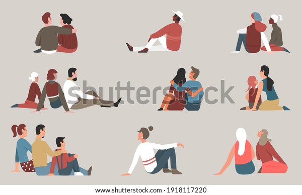 People Sit Together Vector Illustration Set Stock Vector (Royalty Free ...