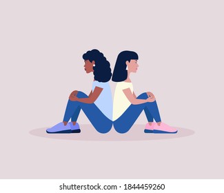 Vektor Stok People Sitting Back Back Vector Illustration (Tanpa Royalti ...