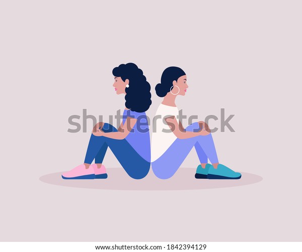 Vektor Stok People Sitting Back Back Vector Illustration (Tanpa Royalti ...