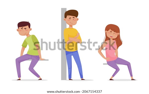 People Sitting Standing Leaned Against Wall Stock Vector (Royalty Free ...