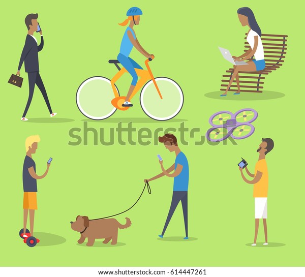 People Spending Free Time Park Vector Stock Vector (Royalty Free) 614447261