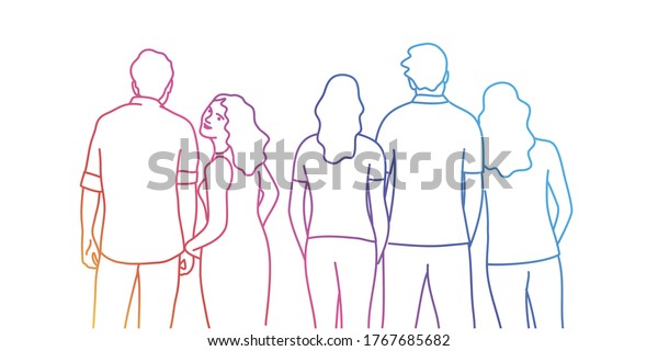 People Standing Their Backs Turned One Stock Vector (Royalty Free ...