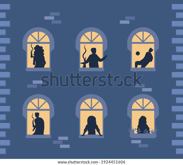 People Standing Windows People Windows Outside Stock Vector (Royalty ...
