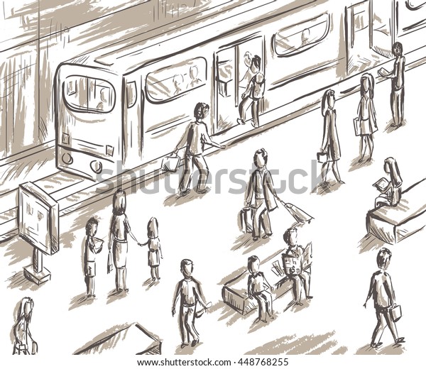 People Subway Vector Illustration Sketch Style Stock Vector (Royalty ...