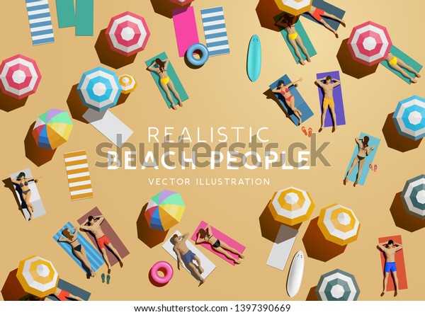 People Sunbathing Relaxing On Beach While Stock Vector (Royalty Free ...