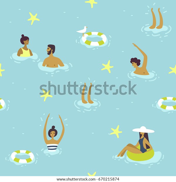 People Swimming Pattern Summer Seamless Background Stock Vector ...
