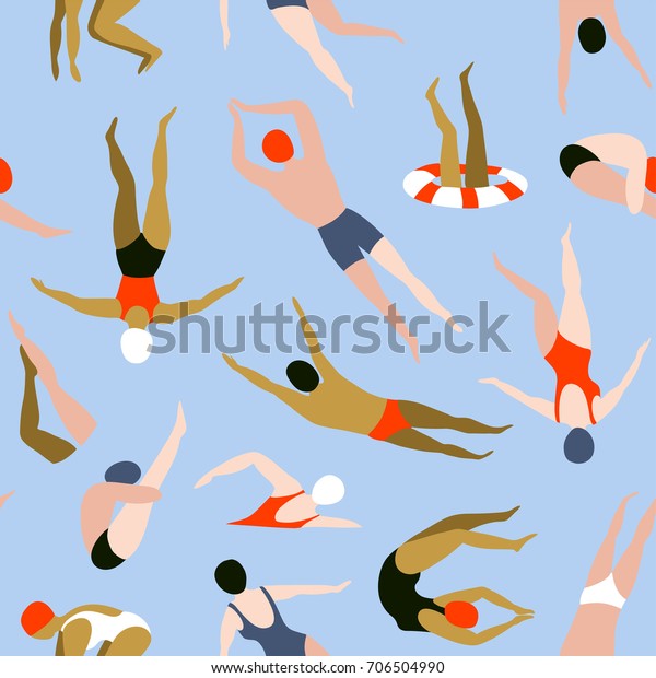 People Swimming Pattern Summer Seamless Background Stock Vector ...