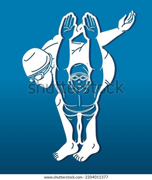 People Swimming Together Group Swimmer Action Stock Vector (Royalty ...