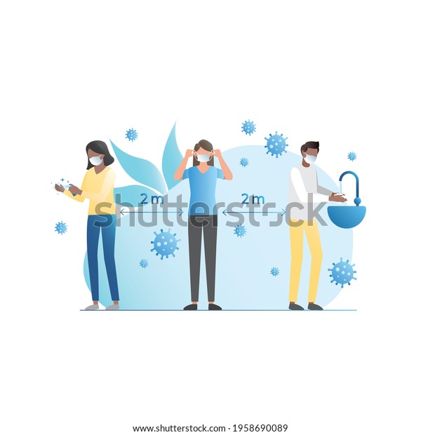 People Take Necessary Precautions Prevent Virus Stock Vector (Royalty ...