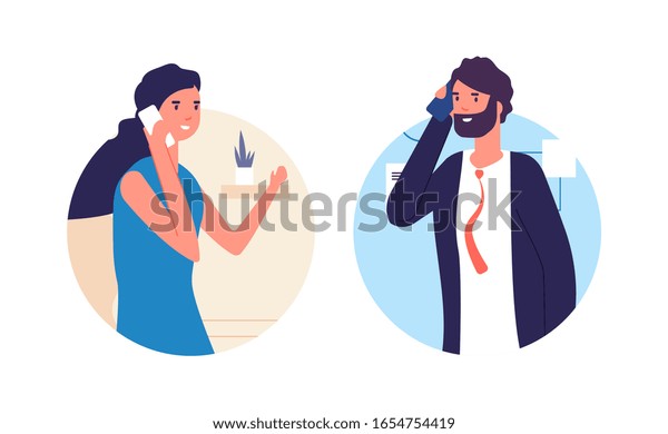 People Talking Phone Man Woman Have Stock Vector Royalty Free 1654754419