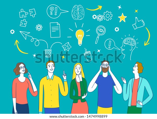 People Talking Thinking Together Including Doodle Stock Vector (Royalty ...