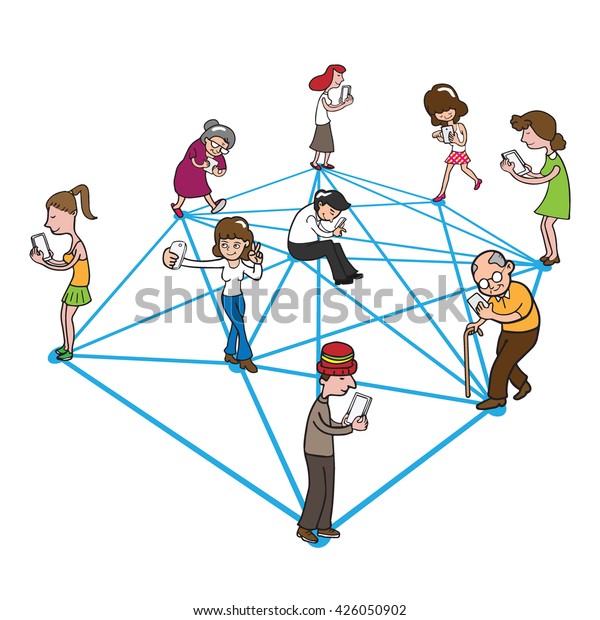 People Using Mobile Phones Connection Cartoon Stock Vector (Royalty ...