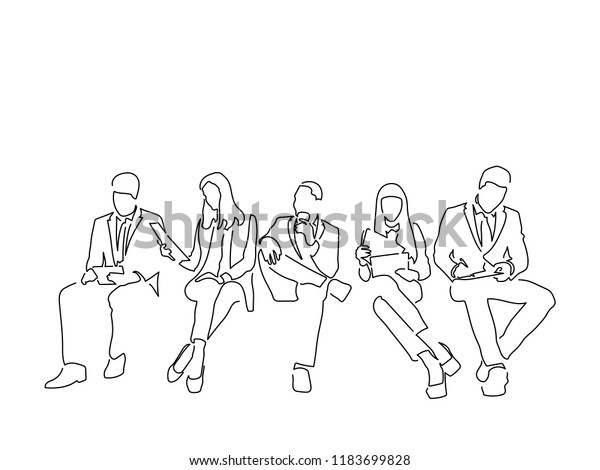 People using technology isolated line drawing, vector illustration ...