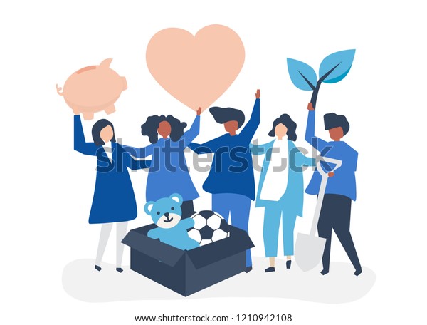 People Volunteering Donating Money Items Charitable Stock Vector ... People Volunteering Donating Money Items Charitable Stock Vector ...