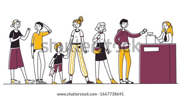 People Waiting Line Service Vector Illustration: เวกเตอร์สต็อก (ปลอดค่า ...