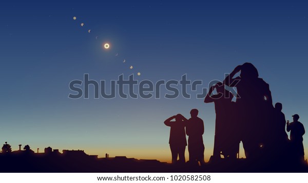 People Watching Solar Eclipse Sky Stars Stock Vector (Royalty Free ...
