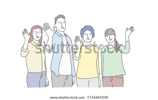 People Waving Hands Hand Drawn Vector Stock Vector (Royalty Free ...