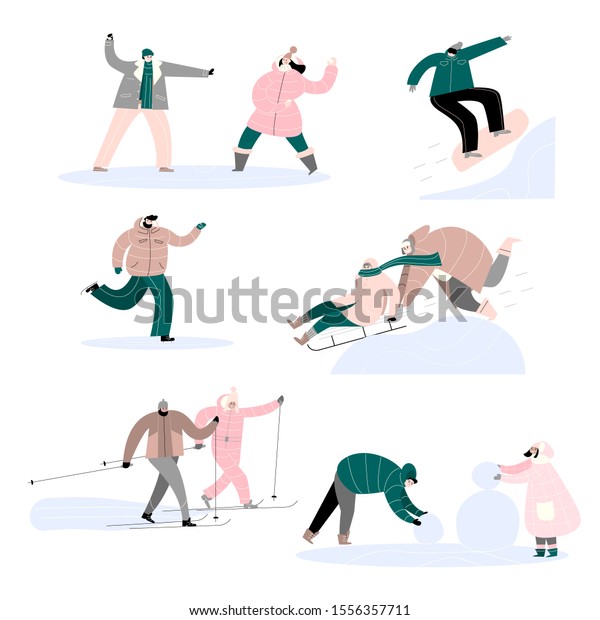 People Winter Activities Vector Set Illustration 库存矢量图（免版税）1556357711 ...