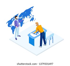People Work Office World Map Isometric Stock Vector (Royalty Free ...