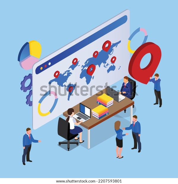 People Working Map Gps Marker Isometric Stock Vector (Royalty Free ...