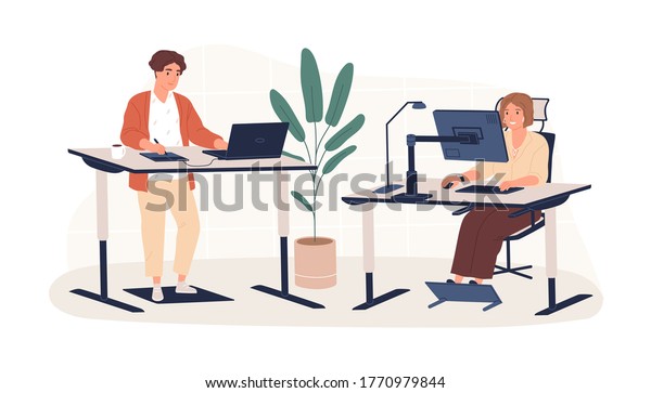 People Working Modern Ergonomic Workplace Vector Stock Vector (Royalty ...