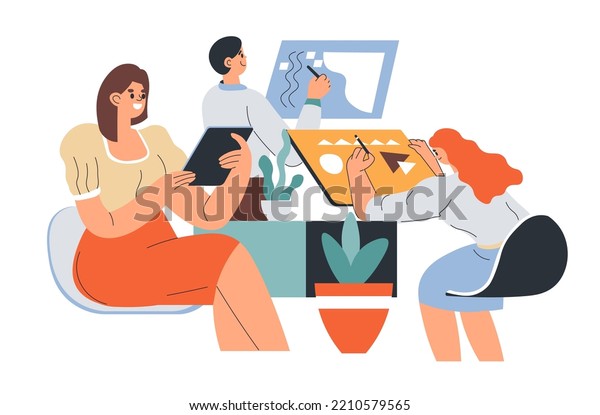 People Working Office Drawing Illustrations Digital Stock Vector ...