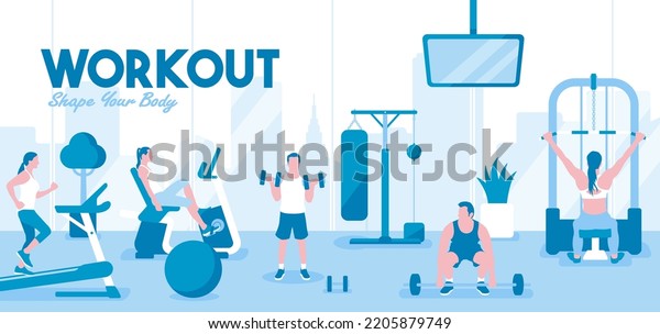 People Working Out Gym Horizontal Vector Stock Vector (Royalty Free ...