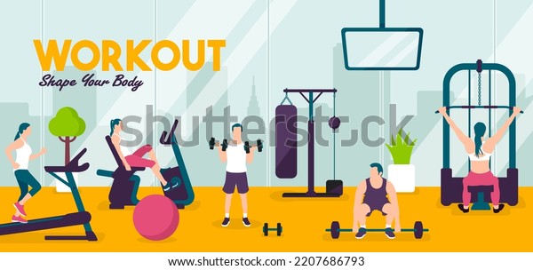 People Working Out Gym Horizontal Vector Stock Vector (Royalty Free ...