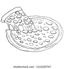 Pepperoni Pizza Line Art Vector Illustration Stock Vector (Royalty Free ...