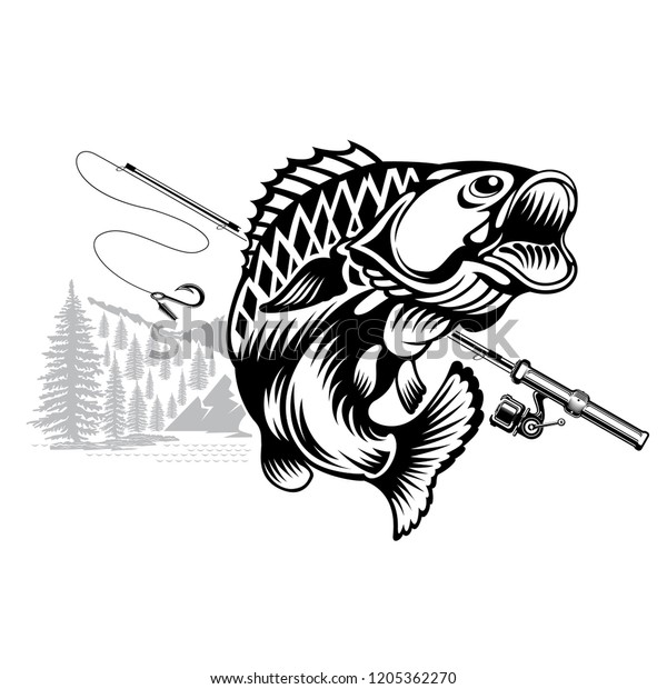 Perch Fish Bend Engrving Style Spinning Stock Vector (Royalty Free ...
