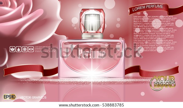 Perfume bottle Cosmetic ads template, droplet bottle mock up isolated ...